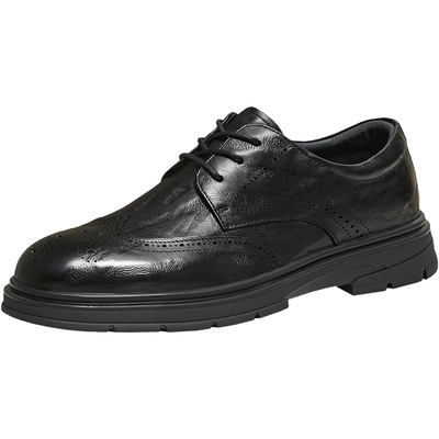 TATA他她皮鞋男款2025新款时尚百搭厚底全黑软底公务鞋72W32DM5