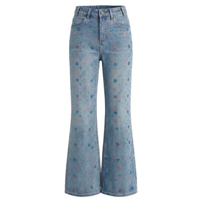 TCH2026春夏新款时尚烫钻满印高腰显瘦微喇牛仔裤女T78A20E1208