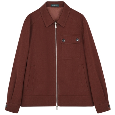 柏品羊毛斜纹翻领行政夹克2025春新短款商务通勤老钱风上衣外套