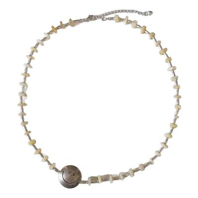 天然方块黄水晶银链S925银小众设计轻奢高级感 复古做旧感笑脸坠