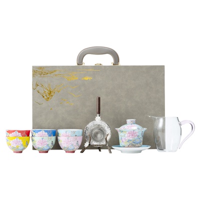 高颜值中式珐琅彩功夫茶具套装家用盖碗茶杯陶瓷礼盒送礼高档轻奢