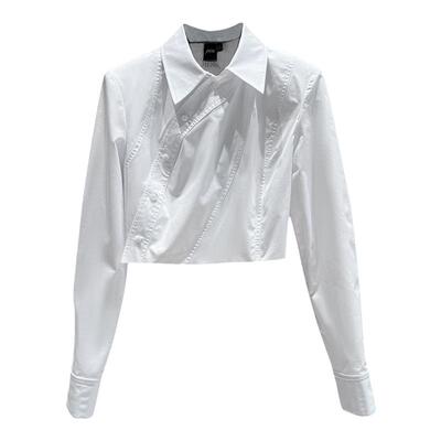 AKTK衬衫2024秋季新品不规则斜门襟分割短衬衫高级感气质修身上衣