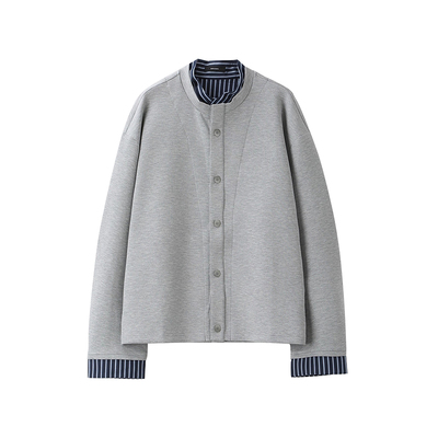 假两件短款夹克上衣灰色开衫卫衣