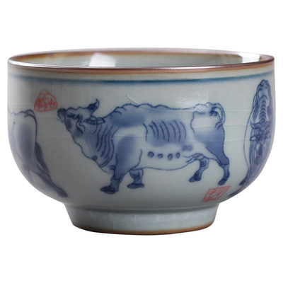 青花景德镇五牛主人杯陶瓷复古