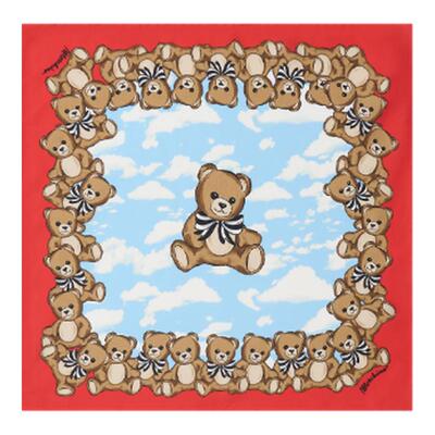 【新年礼物】Moschino/莫斯奇诺 男女同款蓝天白云泰迪熊印花丝巾