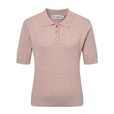 绞花针织POLO领短袖针织衫