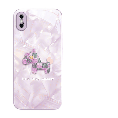 轻奢高级感洛可可格纹小马玻璃壳