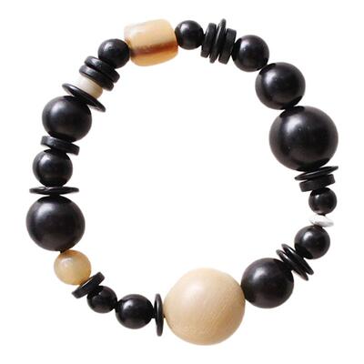 QIQI器契织片黑檀牛角串珠手链