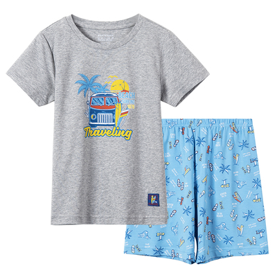 舒雅男童棉质短袖家居服套装
