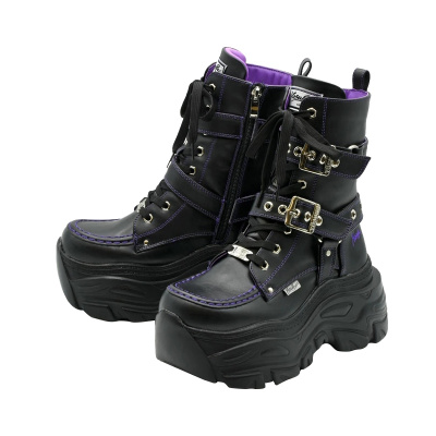 Yosuke厚底松糕女靴系带针扣侧拉链朋克风原宿jirai短靴日本直邮