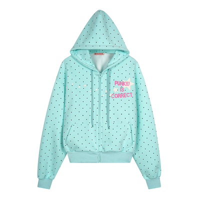 GTGA 美式波点星星字母印花连帽开衫卫衣女春宽松oversize外套