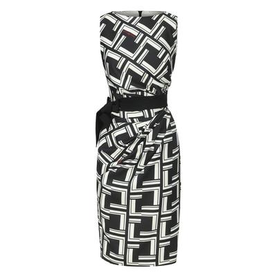 字母印花飘带褶皱修身连衣裙