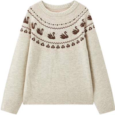 【费尔岛】乐町商场同款天鹅提花圆领毛衣冬宽松针织衫C1EEF4423