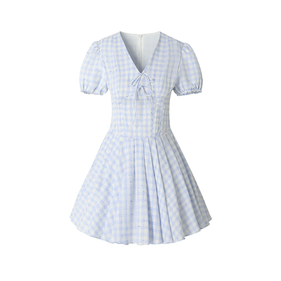 冰岛海岸Uena蓝色格纹连衣裙