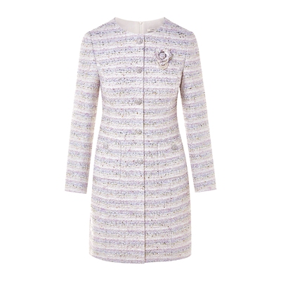 朗姿/LIME莱茵小香风粗花呢山茶花珠链收腰圆领连衣裙26年春新款