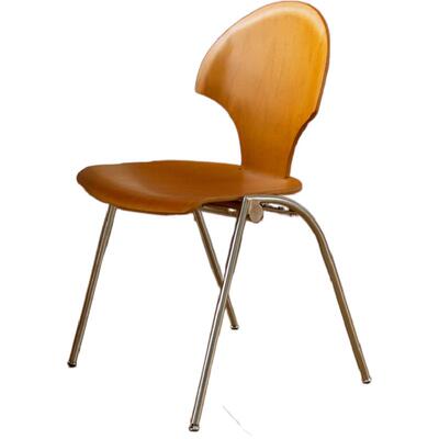 中古实木银杏椅不锈钢餐椅包豪斯复古设计单人椅小户型家用靠背椅