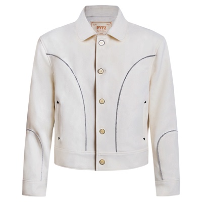 PYFZ白色撞色织带夹克外套男款