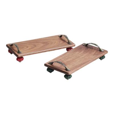 胡桃木美式复古托盘玄关香薰香水蜡烛茶杯收纳置物架实木装饰摆件