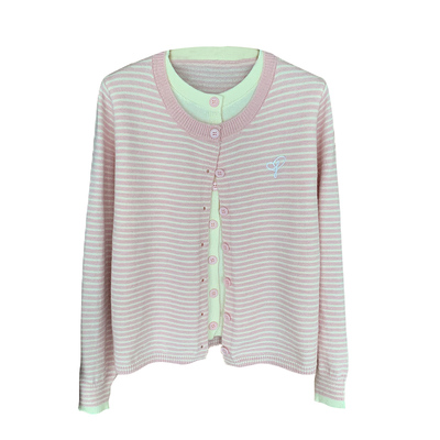 粉色条纹假两件！秋冬叠穿针织衫