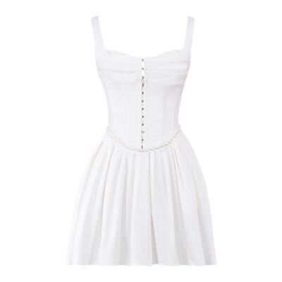 HouseofCB束腰纯色褶皱连衣裙