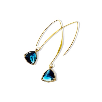 小众包金法式复古玻璃长款耳环