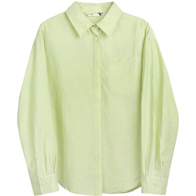 布景长袖衬衫女2026年春季新品简约通勤翻领贴袋宽松纯色衬衣0138