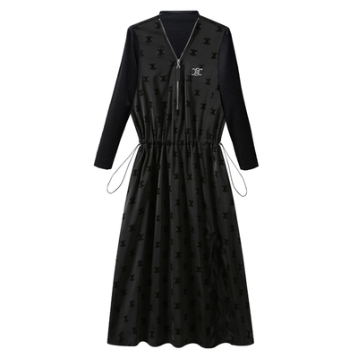 时尚植绒连衣裙套装女白色长袖T恤无袖醋酸植绒连衣裙两件套