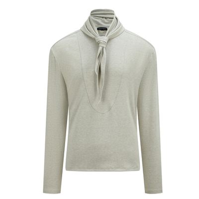 OaOO系带打底长袖T恤通勤内搭软糯弹力亲肤设计感休闲百搭上衣