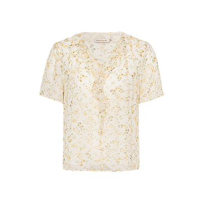 JESSIE碎花V领荷叶边短袖上衣女