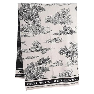 复古潮流提花黑白风景画仿羊绒围巾日韩秋冬女办公室保暖长款披肩