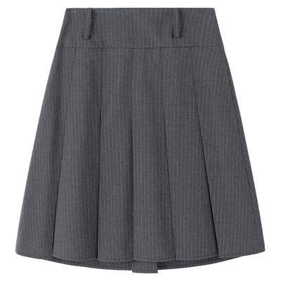 东京岁时记jk灰条纹压褶及膝半裙