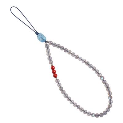 天然蓝月光石手机链挂件珍珠