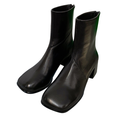 彭姐羊皮瘦瘦靴显瘦方跟短靴