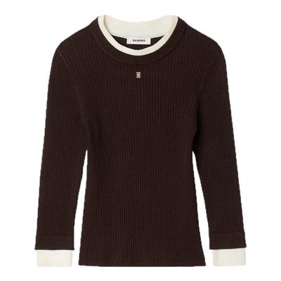 SANDRO女装法式假两件套头针织衫