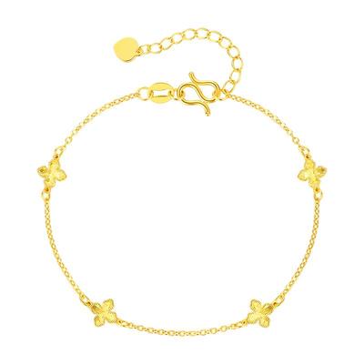 周大生黄金手链女足金爆闪幸运四叶草O字链手饰生日礼物送女朋友