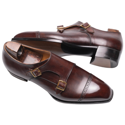 OctTenth手缝沿条棕擦色孟克鞋