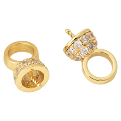 铜镀14K金高保色镶锆羊眼钉珠托