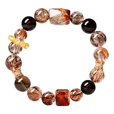 天然水晶手链茶晶黑超七多宝手链