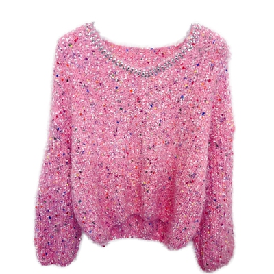 闪闪亮钻V领彩色花线外穿毛衣