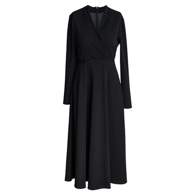 罗衣气质V领收腰大摆针织连衣裙