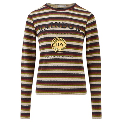 MOUSSY2026早春新品复古条纹撞色字母印花长袖T恤女028IAA90-1040