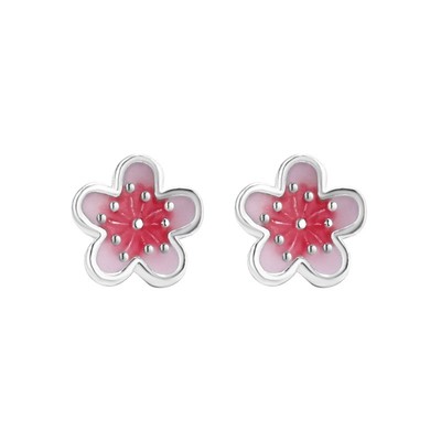 S999足银珐琅桃花耳钉女养耳洞