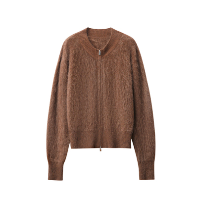 羊绒拉绒云柔触感双拉头针织开衫