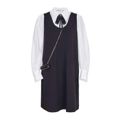 婉甸2025黑色拼接长袖连衣裙通勤风1241N07SJ2