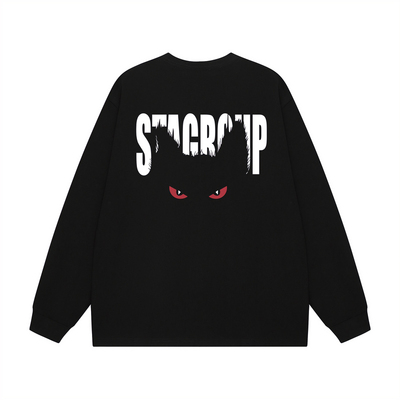 STA旗舰店搞怪猫眼印花长袖男女秋季美式潮牌重磅纯棉宽松卫衣