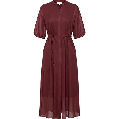 雅莹抽绳收腰显瘦A字连衣裙