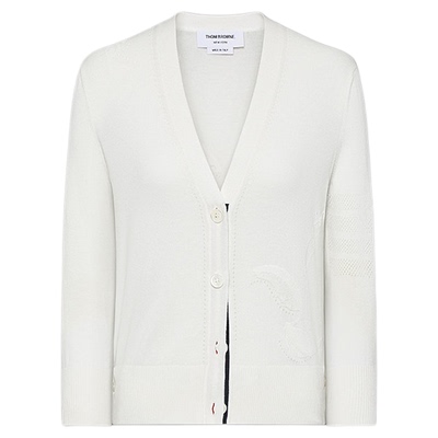 [六折优惠][明星同款]THOM BROWNE 女士羽毛嵌花轻薄V领开衫