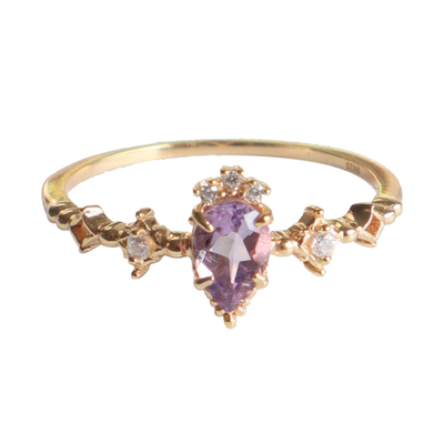 紫水晶925纯银镀金日系戒指