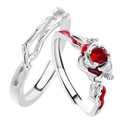 VIVIWELL红色玫瑰925银戒指