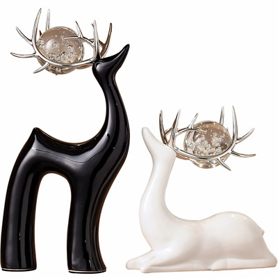 水晶球小鹿客厅摆件高端大气上档次酒柜电视展示柜高端艺术装饰品